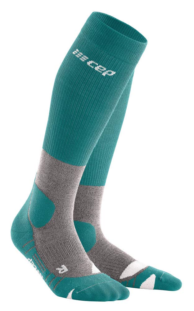 CEP Merino Wool Hiking Tall Compression Socks, Forestgreen/Grey, Women, III