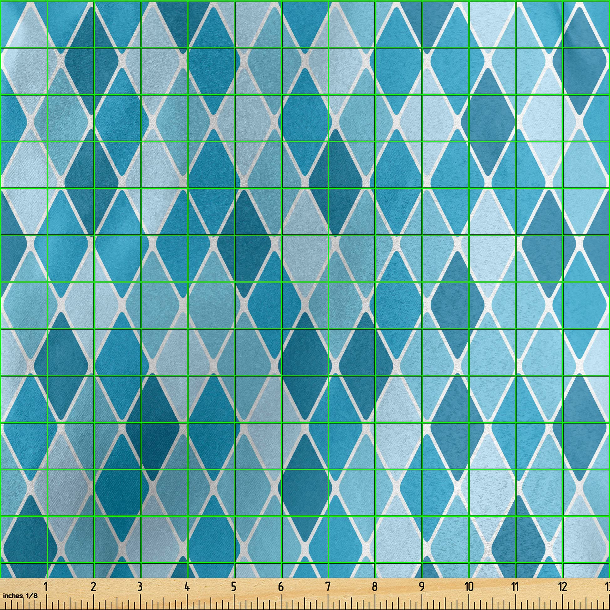 Lunarable Pale Blue Fabric by The Yard, Classical Argyle Harlequin Style Pattern Design in Blue Shades Retro, Decorative Satin Fabric for Home Textiles and Crafts, Blue and Pale Blue