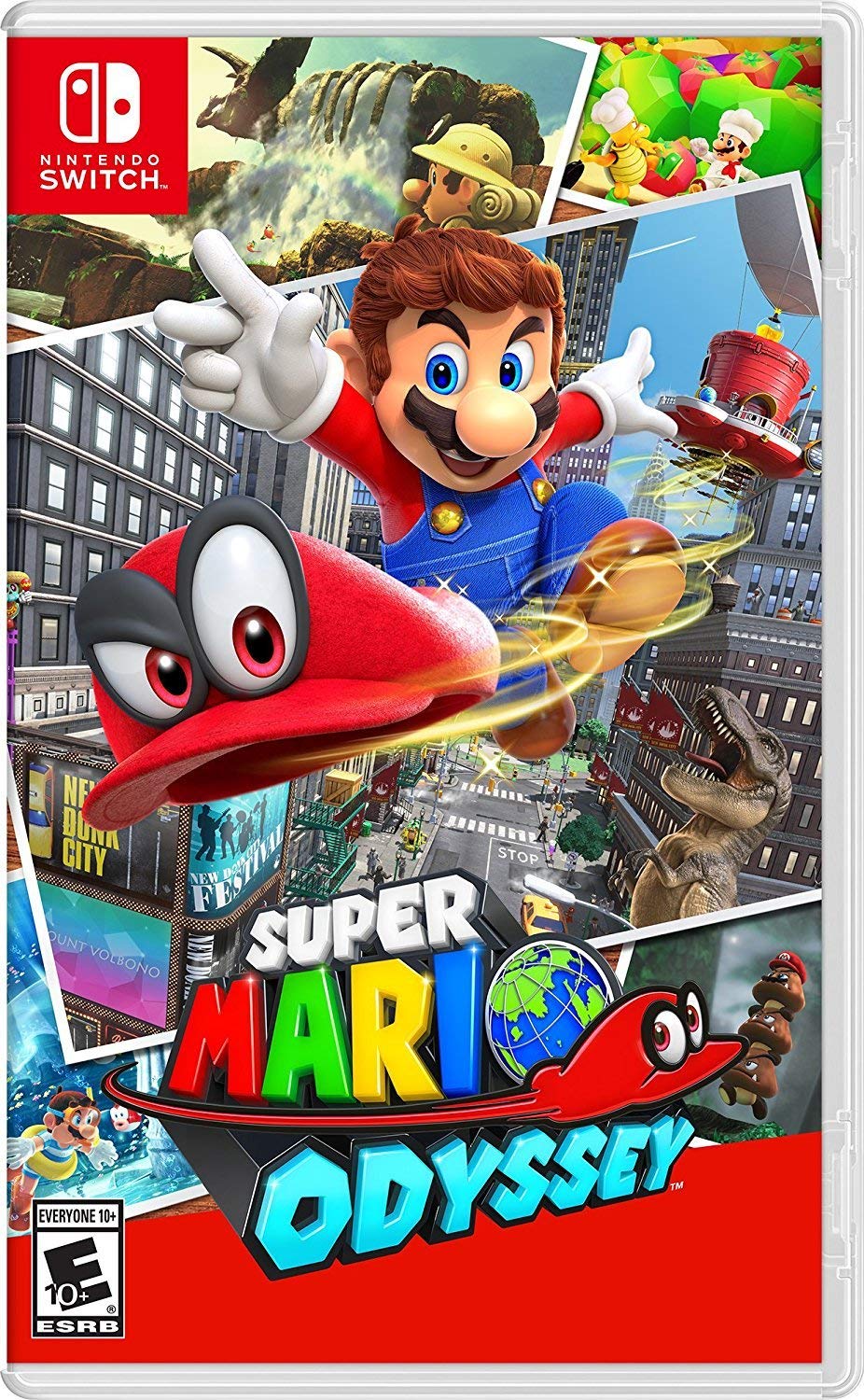 Nintendo Switch Bundle: 32GB Console Red and Blue Joy-Con, Nintendo Switch Wheel (set of 2), Super Mario Odyssey Video Game and Deluxe Travel Case (Renewed)