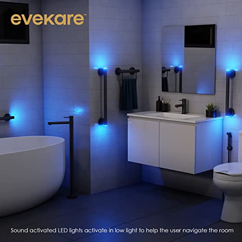 evekare 24 Inch Innovative Grab Bars for Bathtubs and Showers | with Integrated LED Night Light | Grab Bars for Elderly and Disabled | 1.25 Inch Diameter Stainless Steel in Matte Black