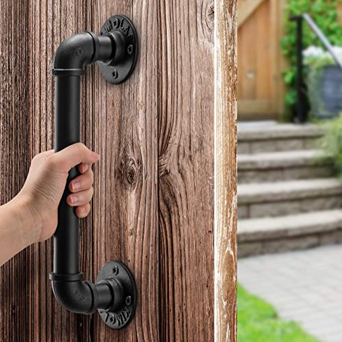 Licperron Barn Door Handle, Black Rustic Sliding Door Handles for Sliding Door, Interior Door, Garage, Towel, 2 Pack, 12 Inch