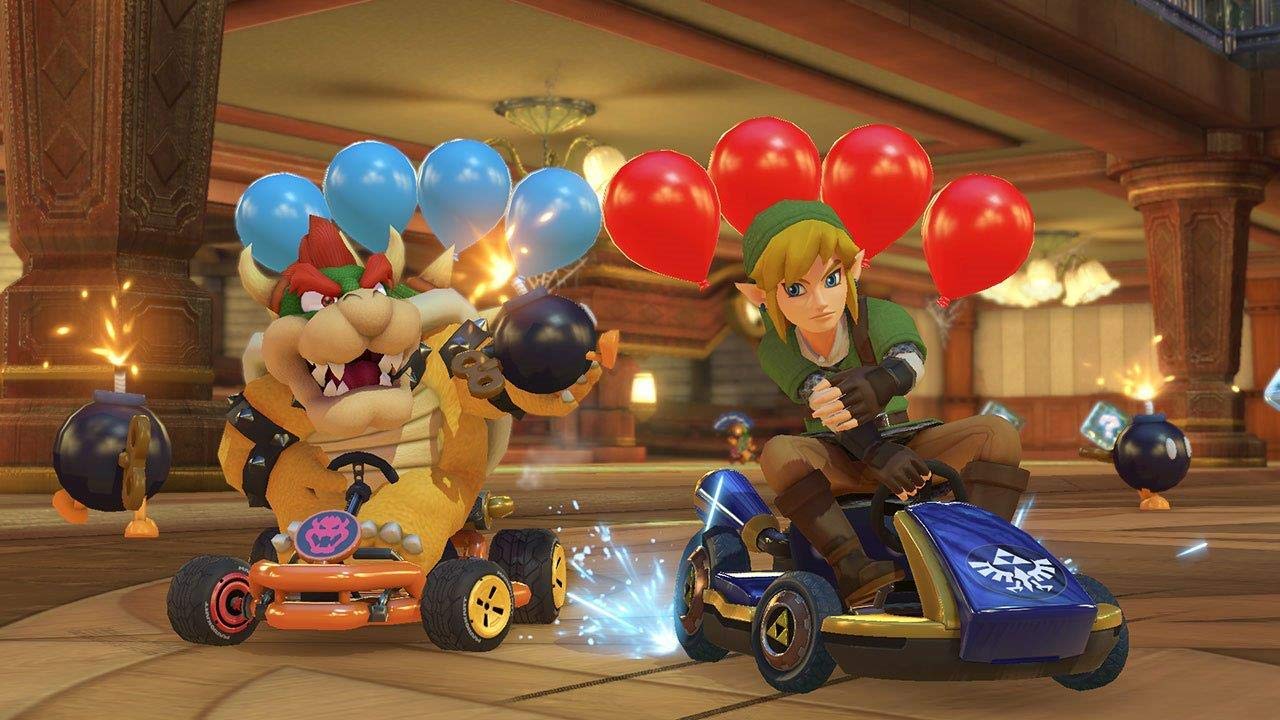 Nintendo Switch w/ Neon Blue & Neon Red Joy-Con + Mario Kart 8 Deluxe (Full Game Download) + 3 Month Nintendo Switch Online Individual Membership (Renewed)