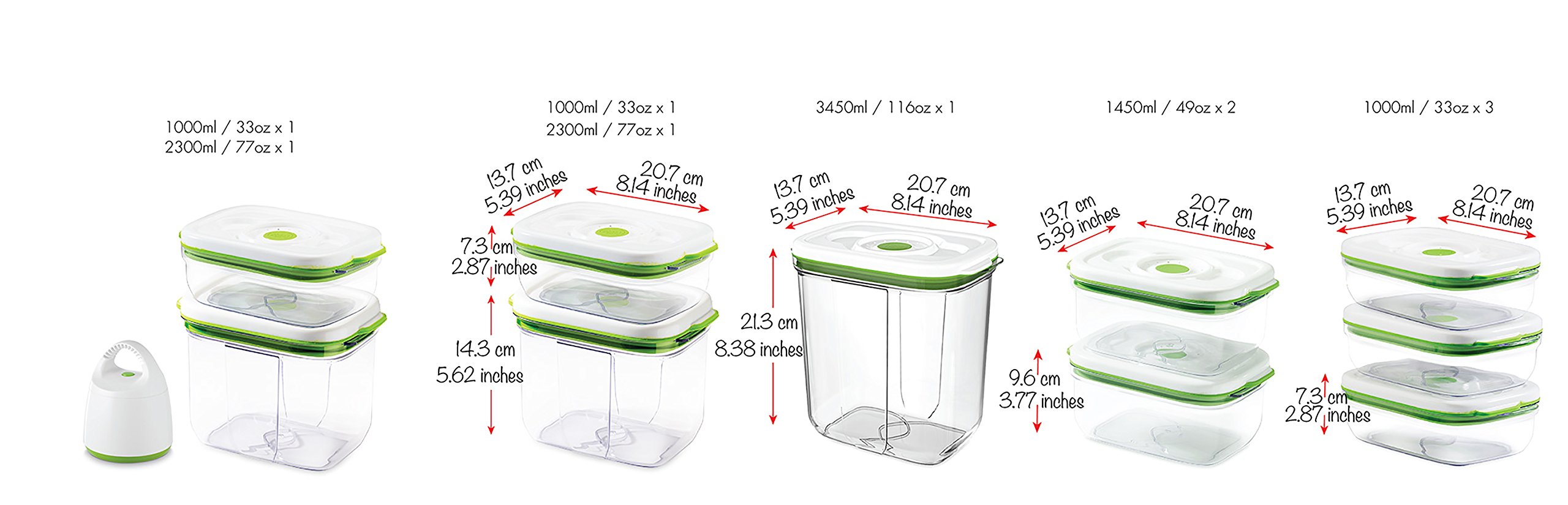 FOSA Vacuum Seal Food Storage System Reusable Medium Containers, 2 pack, 49 oz size (Vacuum Pump not Included)