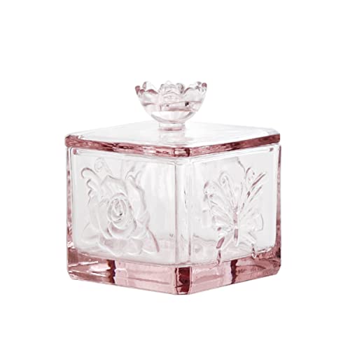 Gaolinci Roses & Butterflies Embossed Glass Candy Jar, Stained Glass Food Jar with Lid