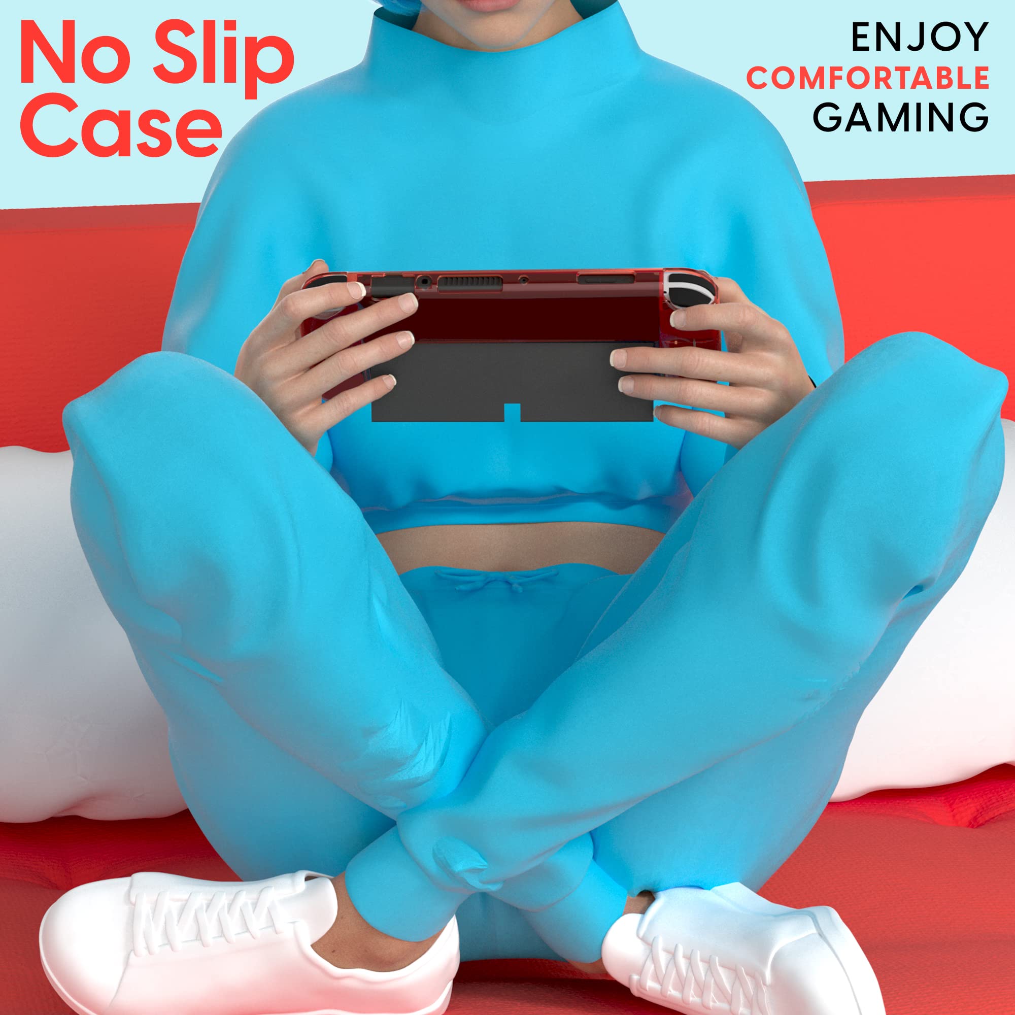 TALK WORKS Case Compatible with Nintendo Switch OLED - Protective Fit, Durable TPU Case - Non-Slip Secure Holding Grips, Easy Opening for Kickstand - Comfortable Gaming - Red