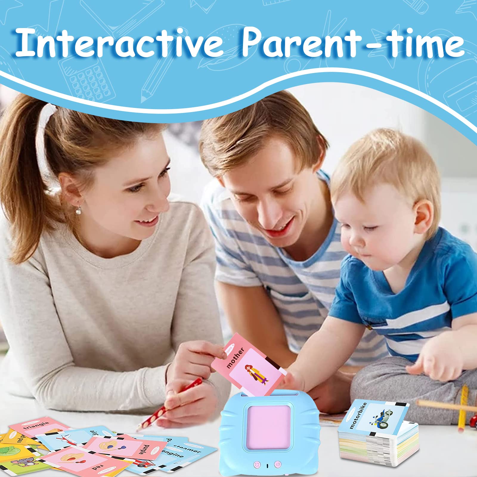 Talking Flash Cards Educational Toys - Talking Flashcards Learning Toys for Toddlers - Montessori Toys Flash Cards for Age 2 3 4 5 6 - Blue