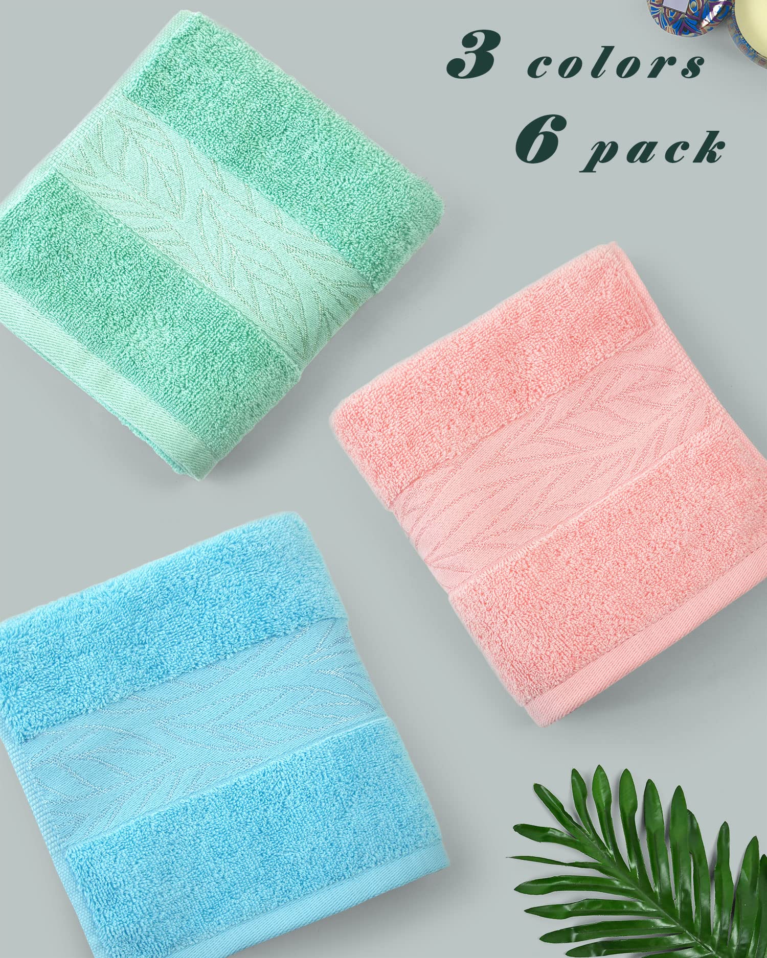 Cleanbear Soft Hand Towels - 100% Cotton Bath Hand Towel Set, Lightweight for Quick Dry (2 Pack, 13 x 29 Inches) (Pink, Blue and Green)