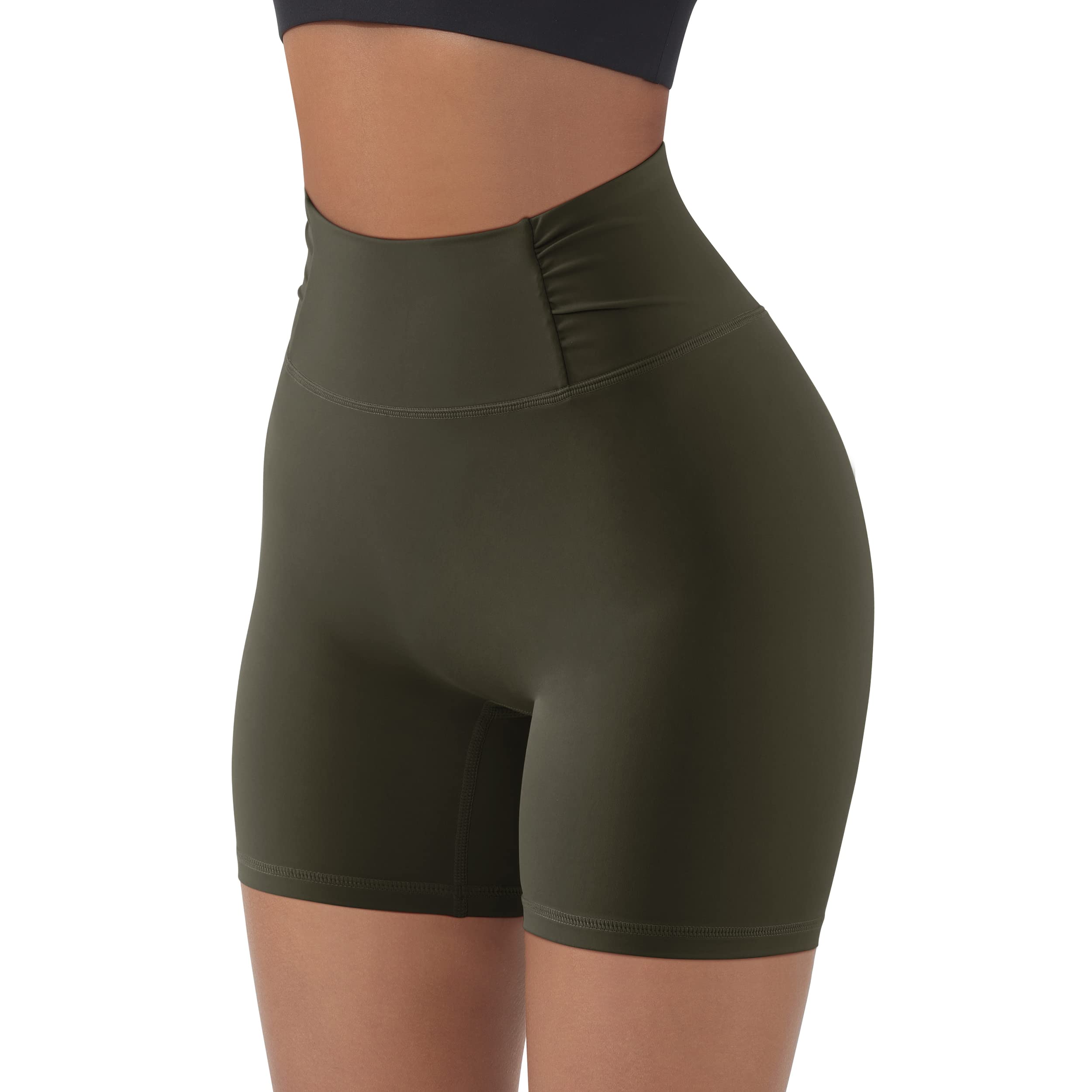 DOULAFASS Biker Shorts Women High Waist Compression Workout Shorts with Pockets (Small, 252-Army Green)