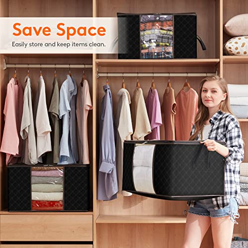 Lifewit 90L Large Storage Bags, 6 Pack Closet Organizers and Storage, Clothes Foldable Storage Bins with Reinforced Handles, Storage Containers for Clothing, Blanket, Comforters,Bedding, Black