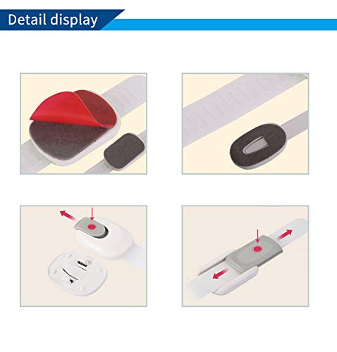 Child Safety Door Latch - Baby Proofing Adhesive Locks Latch to Cabinet Door, Drawer, Glass - Simple Install - No Drill - Adjustable Length (6 Pieces Per Pack: Grey,Blue,Green)