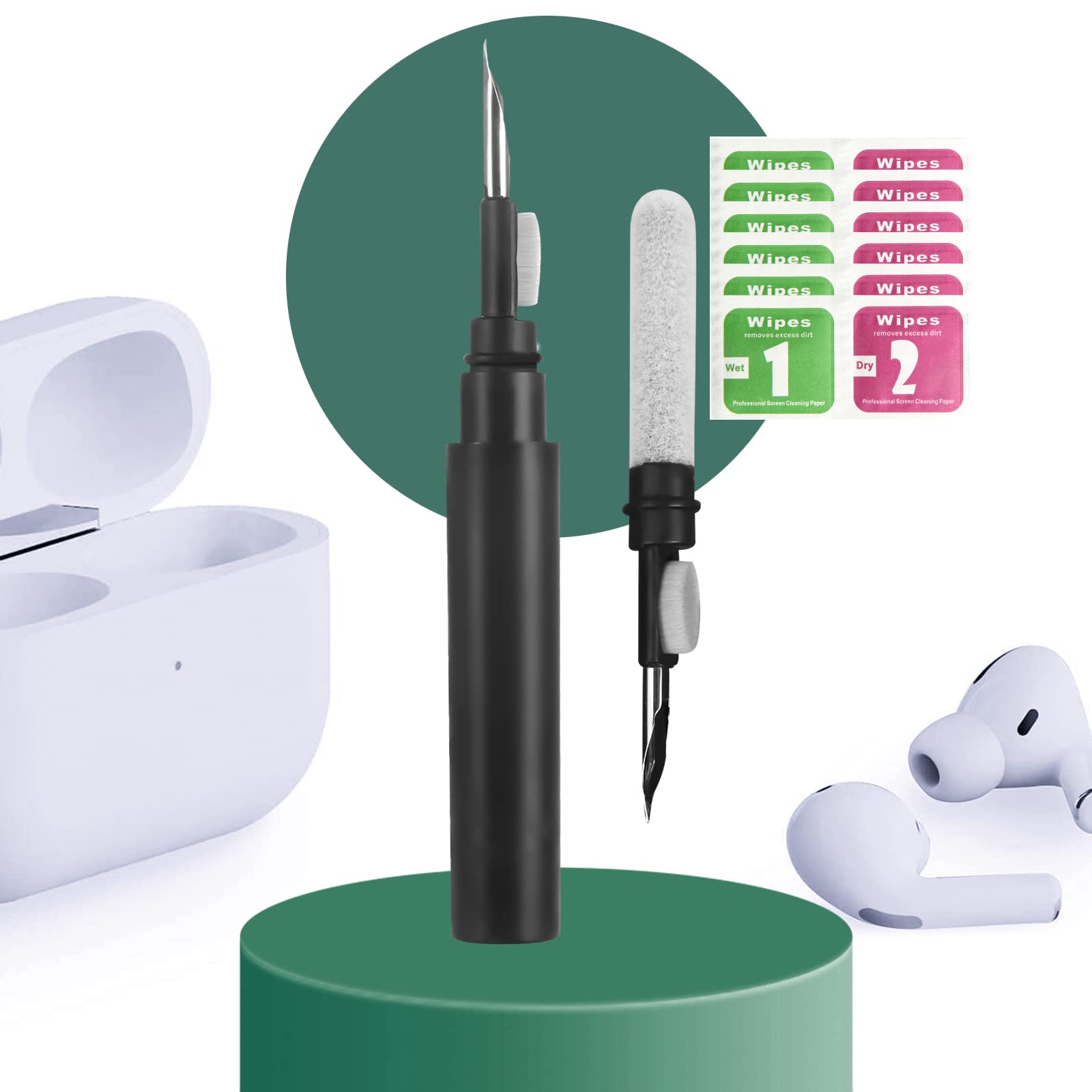 Cleaner Kit for AirPod Pro 1 2 3, AMEAMI Earbud Cleaning Pen Tool for iPhone Samsung Lego Huawei MI Wireless Headphone (Black)
