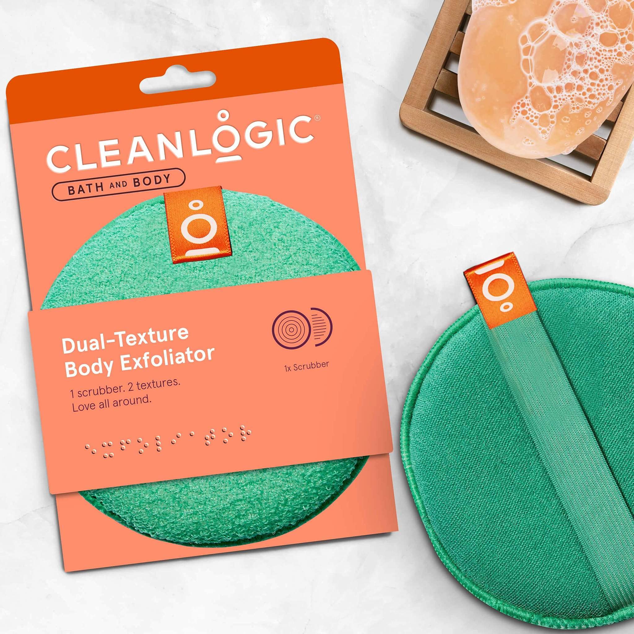 Cleanlogic Bath and Body Round Exfoliating Dual-Texture Body Scrubber, Assorted Colors (Pack of 6)