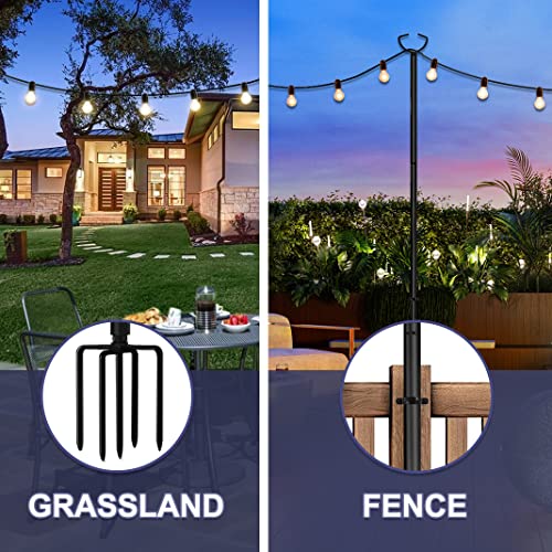 Eillion 3-in-1 String Light Poles for Hanging Outdoor String Lights, Patio Metal Light Pole for Outside Garden, Backyard, Parties Bistro (2PCS)