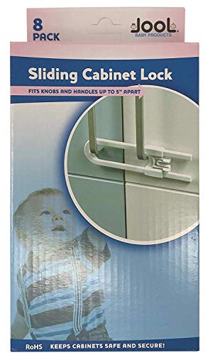 Child Safety Sliding Cabinet Locks (8 Pack) - Baby Proof Knobs, Handles, Doors - U Shape Sliding Safety Latch Lock - Jool Baby
