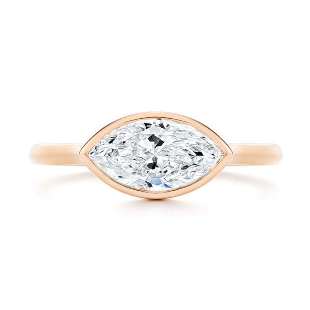 Celebrityinspired jewelry 18k Rose Gold Finish Solitaire East-west 2.00 Ct Marquise Simulated Diamond Engagement Ring Solid Sterling Silver (11.5)
