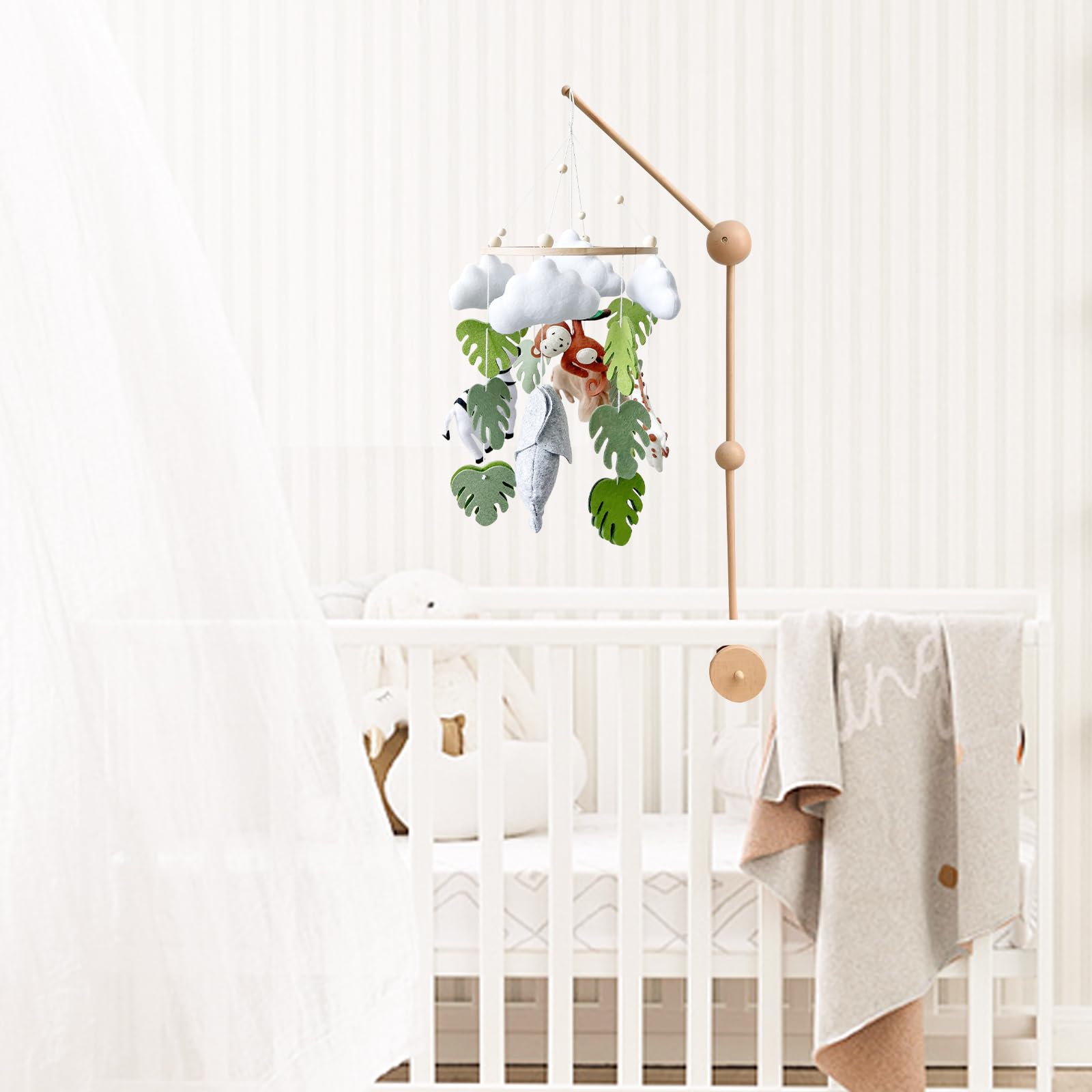 Crib Mobile Arm -30 Inch Mobile Hanger, Baby Mobile Holder for Nursery, 2 X 360° Adjustable Angle, Strong 3D Rubber Anti Slip Attachment,100% Natural Beech Wooden
