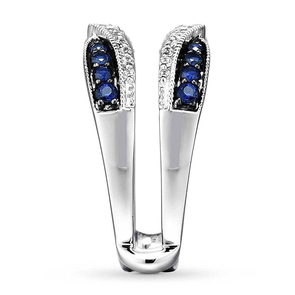 Celebrityinspired jewelry Women's 1.50 Ct Synthetic Sapphire & Simulated Diamond Guard Wrap Enhancer Ring 14K White Gold Over Silver