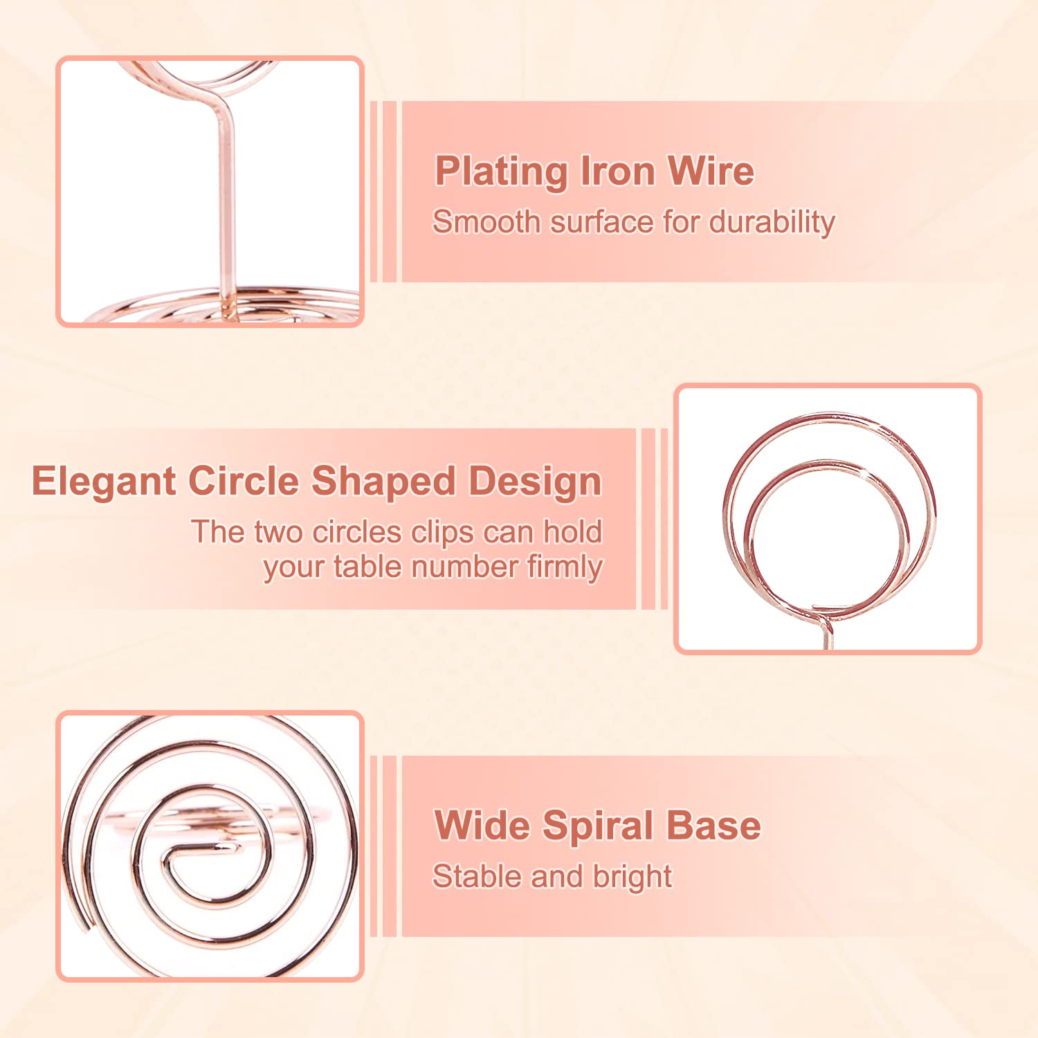 MLURCU Table Number Holders 24PCS Mini Place Card Holders 2 Inch Short Wire Picture Holders Table Number Stands for Wedding Reception Graduation Party Restaurant Photo Menu Memo Holder(Rose Gold)