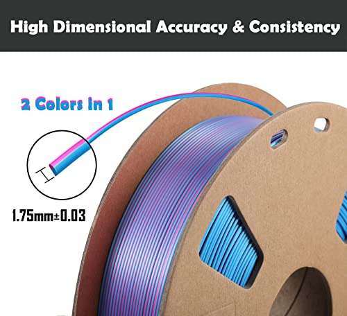 PLA 3D Filament, DB PLA Filament 1.75mm Accuracy +/- 0.03 mm Fit Most FDM Printer,2 Colors in 1 Dual Color Co-Extrusion 3D Filament 1kg Filament (2.2lbs)
