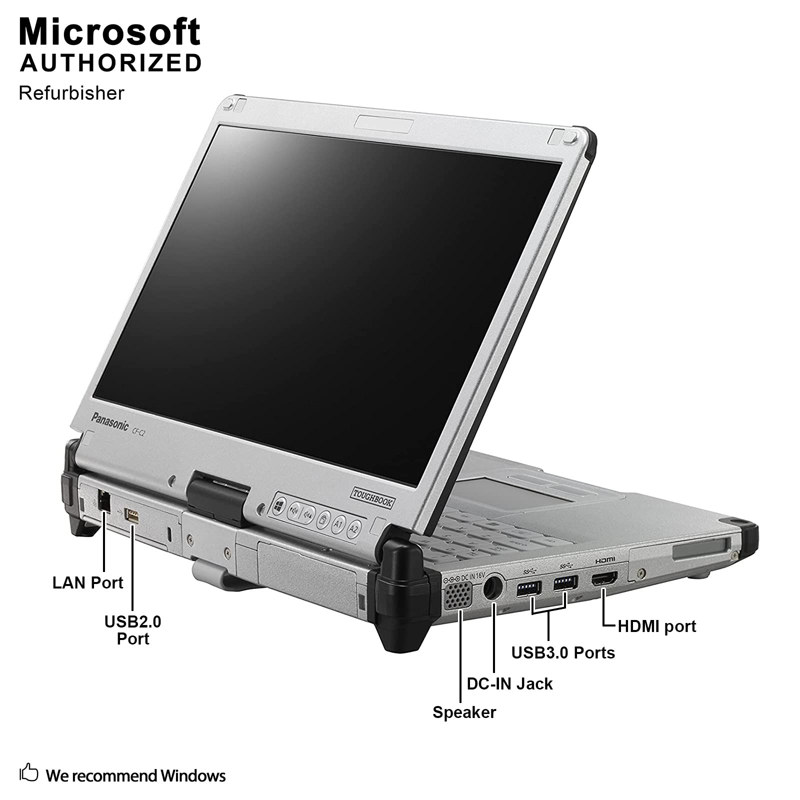 Panasonic Toughbook CF-C2 12.5 Inch Laptop , Intel Core i5 4300U up to 2.9GHz, 8G DDR3L, 480G SSD, WiFi, USB 3.0, VGA, HDMI, Windows 10 64 Bit-Multi-Language, English/Spanish/French(CI5) (Renewed)