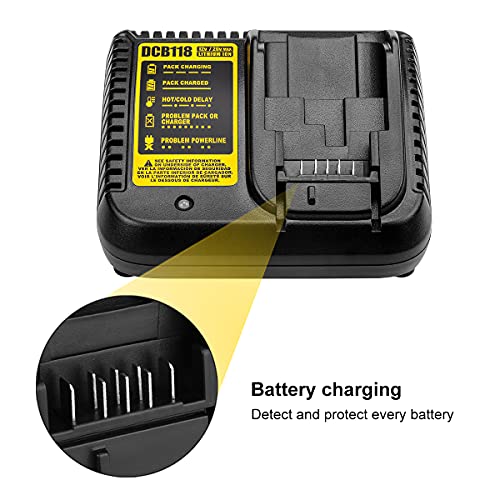 energup Fast Charger DCB118 Fit for 12V-20V Max Dewalt 20V Lithium-Ion Battery DCB205 DCB206 DCB203BT DCB204BT DCB127 Replace for DCB101 DCB102 DCB112 DCB115 DCB118 dewalt Battery Charger