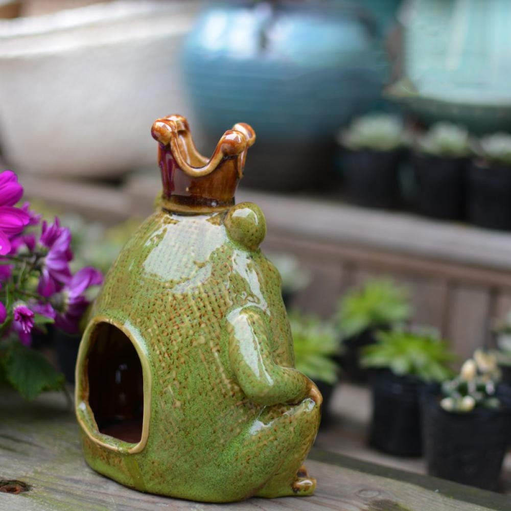 YJRZT Sculptures Statue Figurine Ornaments Hollow Ceramic Crown Frog Prince Aromatherapy Candlestick Decoration Garden Garden Desktop Home Decoration