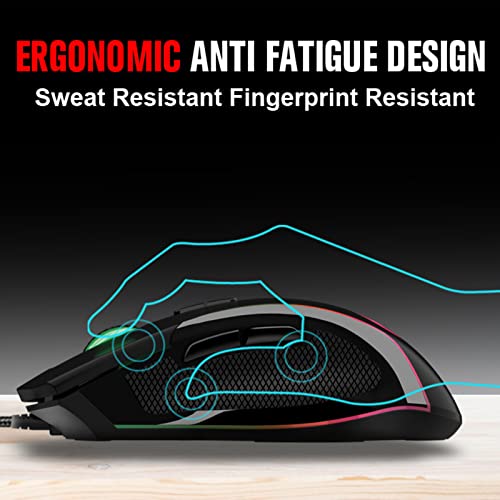 Yolispa Wired Mouse 7- Key Macro Programmable Gaming Mouse with Breathing Light 6400DPI Adjustable for PC Game Office Work