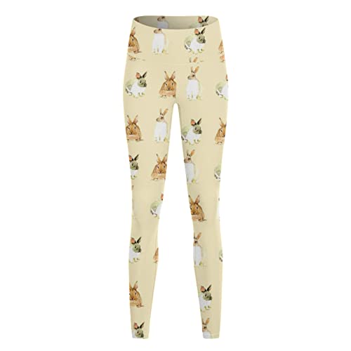 Easter Day Leggings for Women High Waist Easter Eggs Bunny Rabbits Tummy Control Colorful Tights Bunny Rabbits