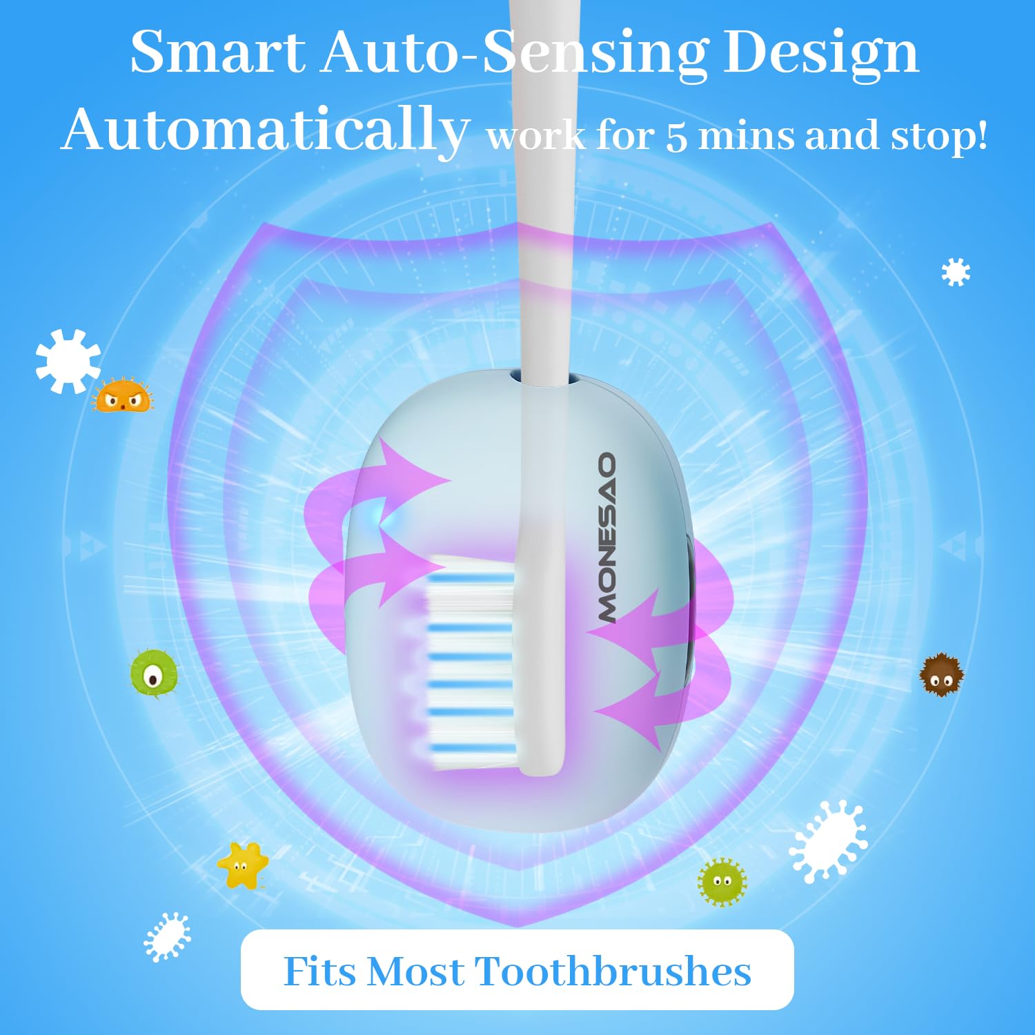 MONESAO Toothbrush Case, Toothbrush Covers with Holder, Rechargeable Travel Home Toothbrush And Holder, Cleaner Case for All Electric And Manual Toothbrushes (Blue)