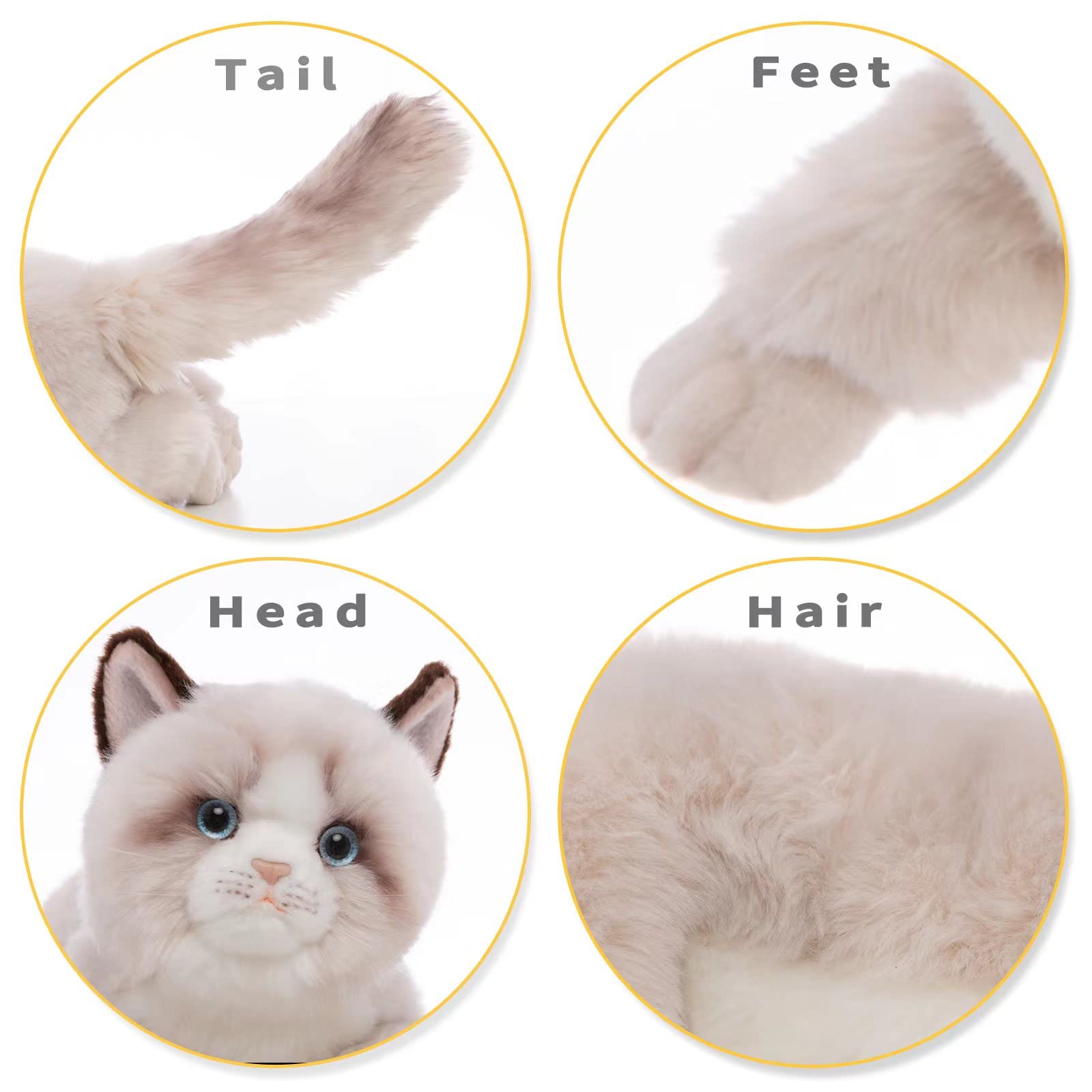 CU-MATE 20 Inch- Gray Ragdoll Cat Plush Stuffed Animal Toys -Realistic Ann Baker Cat Handmade Plush Toy Present Gift