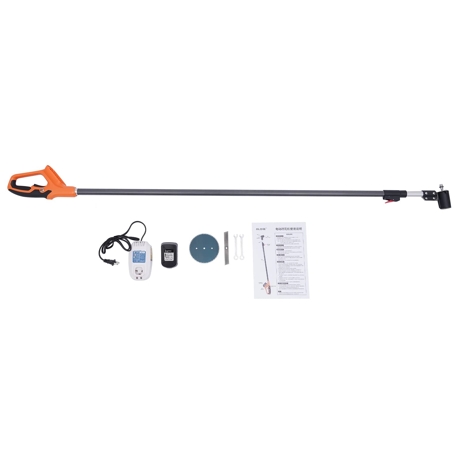 Cordless Electric Pole Saw, 40W Lightweight Hedge Trimmer, 12000 rpm, Adjustable Pole, Suitable Branch Diameter Within 5mm/0.98inch, Orange