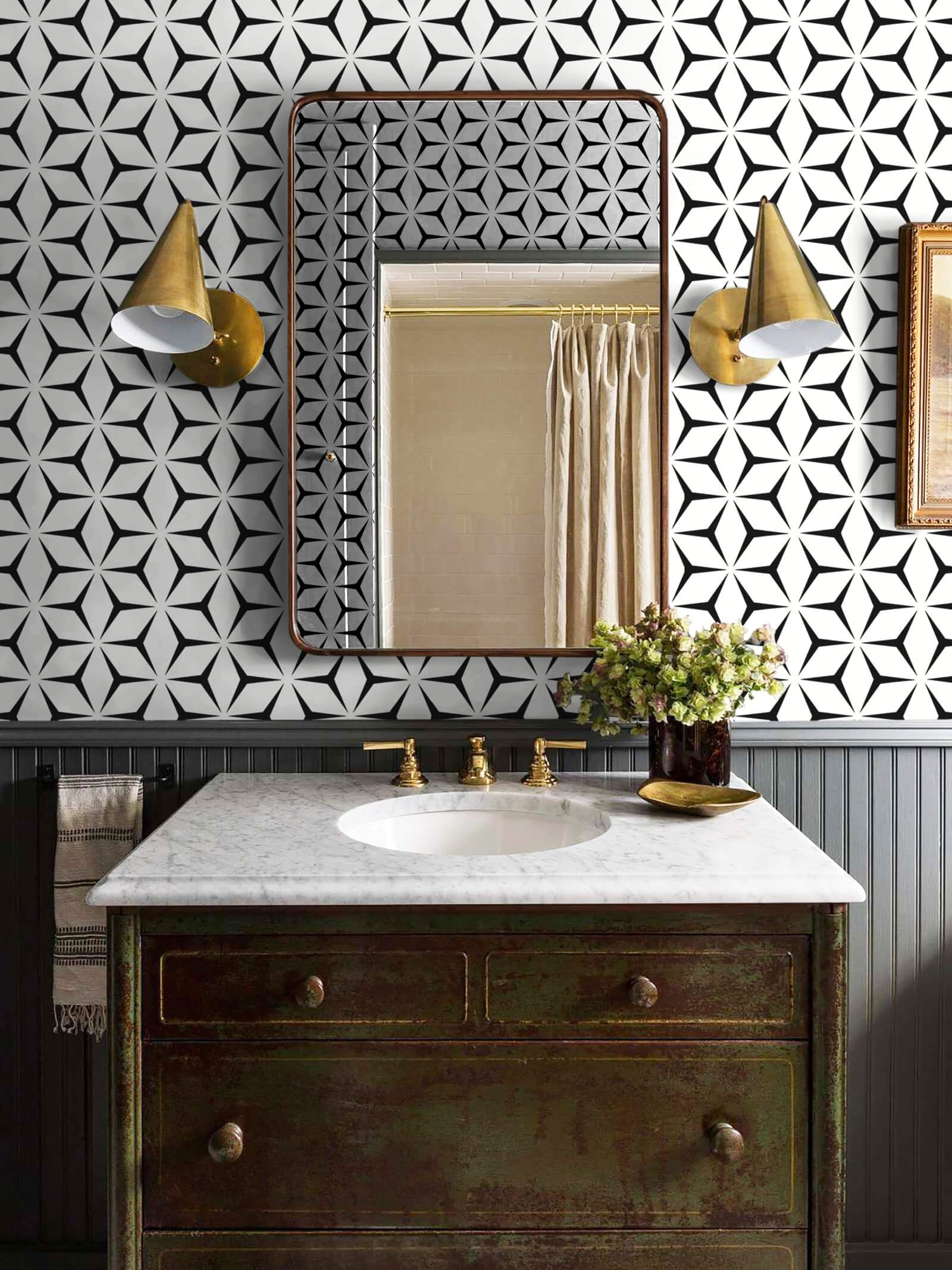 Heroad Wall Paper Peel and Stick Modern Black and White Wallpaper Peel and Stick Boho Geometric Contact Paper for Cabinets and Drawers Renter Friendly Self-Adhesive Removable Waterproof 17.7β x 118β