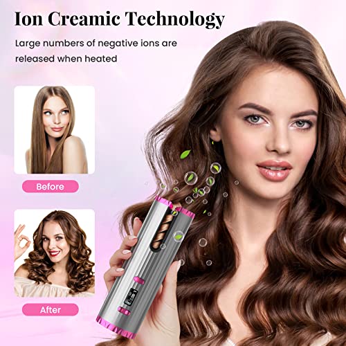 Cordless Hair Curler, Automatic Curling Iron with 6 Temps & Timer, Automatic Hair Curler, Ceramic Barrel Cordless Curler, Fast Heating Spin Curling Irons for Beginners