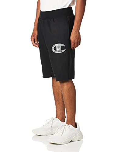 Champion Men's 10 Inch Reverse Weave Cut-Off Shorts, Big C Logo, Black - C Applique, Large