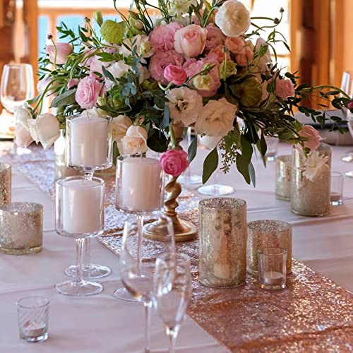 Rose Gold Glitter Sequin Table Runner 12x72 inch for Sparkling Your Party Home Table Docorations Happy Birthday Wedding Bridal Shower Baby Shower