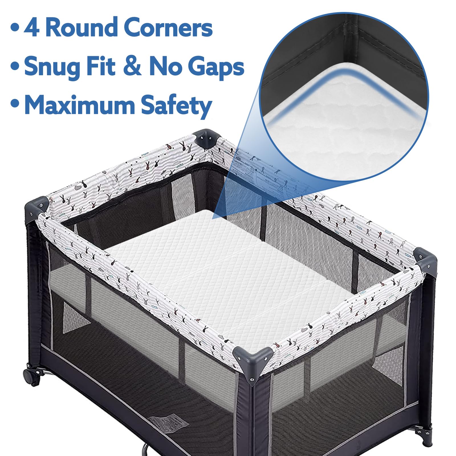Criblike Trifold Pack and Play Mattress, Waterproof Playpen Mattress, Portable Crib Mattress Topper, with Soft Washable Cover, 38ββx26ββ