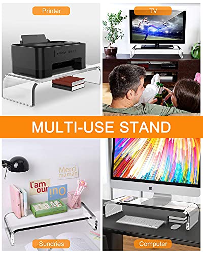 Clear Monitor Riser, Acrylic Computer Stand 20 inch - Sturdy 50LB Max - Promote Pain Relief Posture & Free Up Cluttered Space with TV, Laptop & PC Computer & Desk Storage Organizer Stand Riser