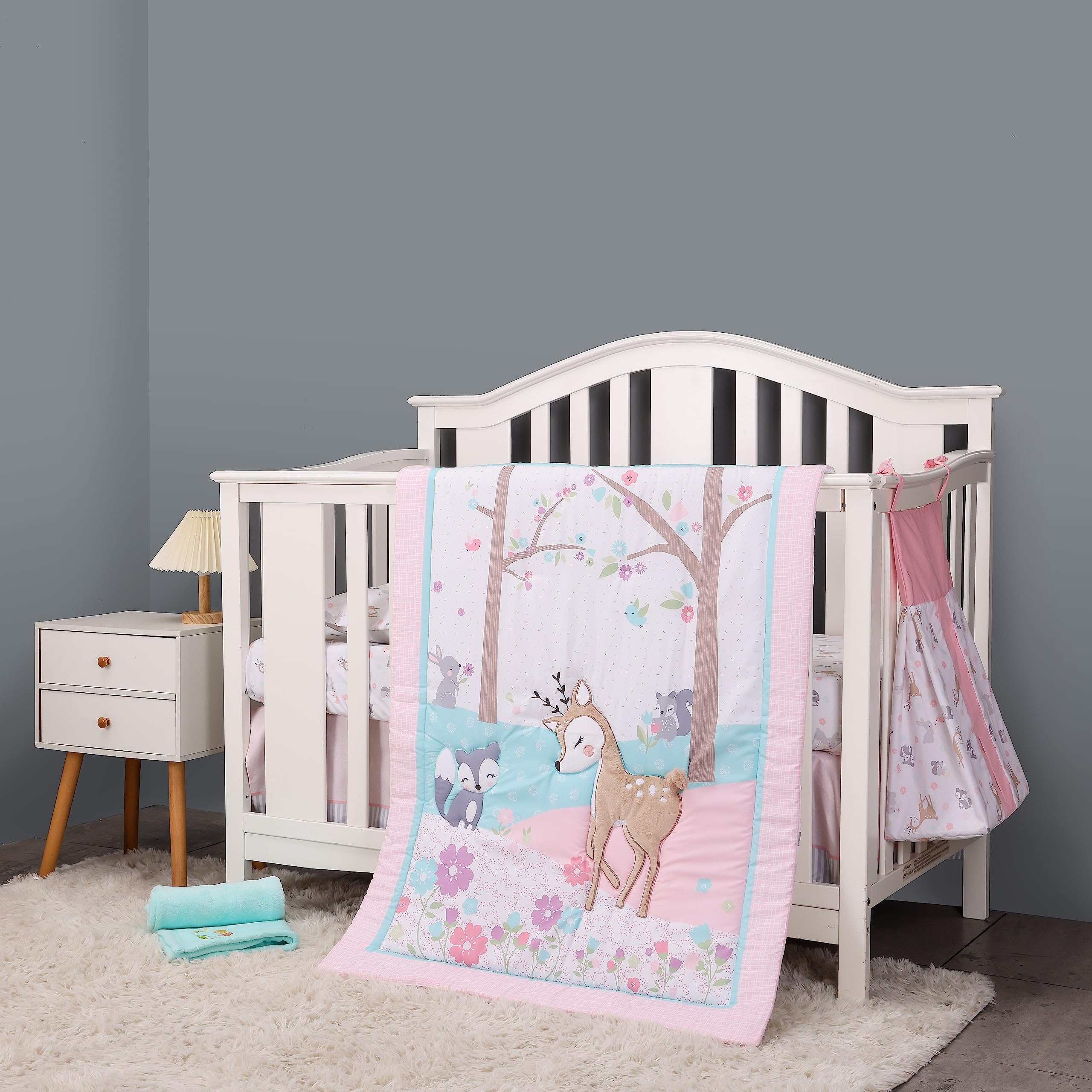 CribMATE Pink Woodland Nursery Diaper Stacker For Girls Deer Fox Baby Girl Diaper Organizer (Pink)