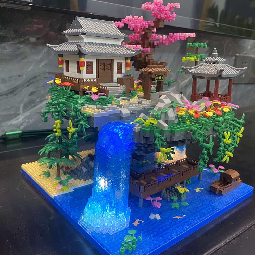 TzFioy Peach Blossom Spring Utopia Building Blocks Set (3661Pcs) Famous Chinese Fable Architecture with 2 Figures & String Lights Educational Toys Micro Bricks for Kids Adults