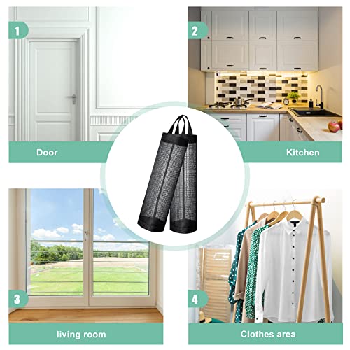 Plastic Bag Holder Breathable Mesh Hanging Storage Dispensers Recycling Grocery Bag Storage Container Folding Hanging Shopping Bag Holder for Home and Kitchen(Black,4 Packs)