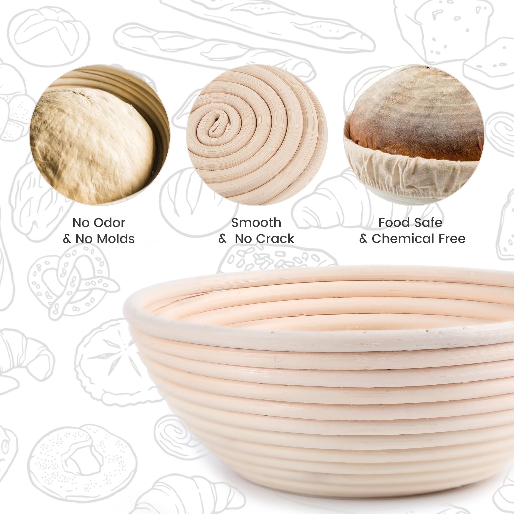 DOYOLLA Proofing Baskets for Sourdough Bread Making, Dough Proofing Bowls Kit with Cloth Liner + Scoring Lame + Scraper for Professional & Home Sourdough Bakers (Round,8.5 inch,Set of 2)