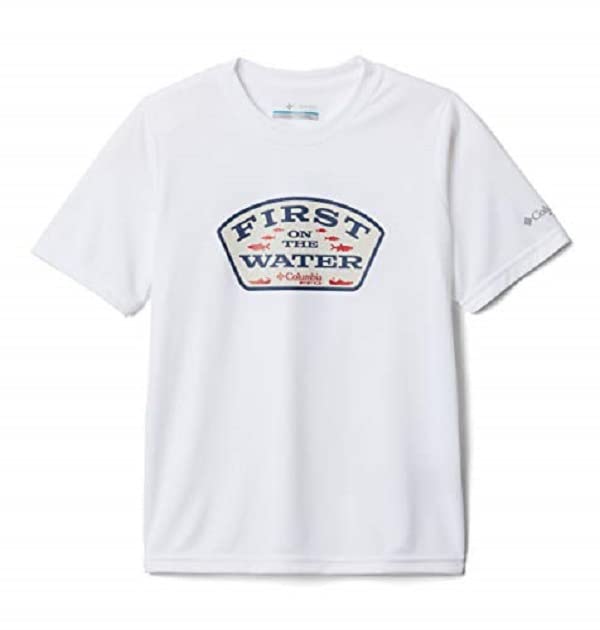 Columbia Youth Boys PFG Finatic Short Sleeve Shirt, White Fotw, Small