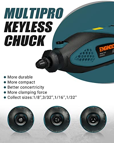 ENGINDOT Rotary Tool Kit with Keyless Chuck Flex Shaft, 6 Variable Speed, 10000-32000 RPM, Carrying Case for Cutting, Engraving, Drilling, Sanding, Polishing, DIY Crafts - Blue