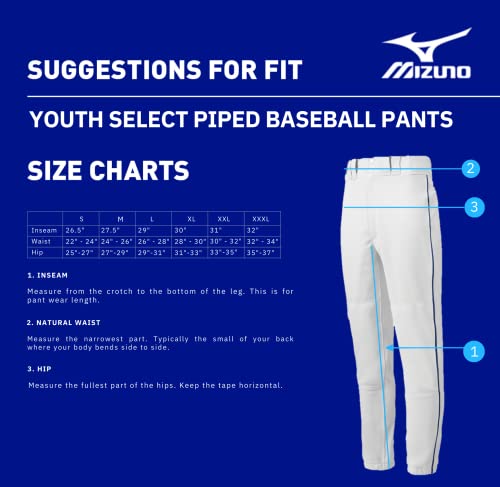 Mizuno boys Mizuno Youth Premier Piped Pant XL White Navy, White-navy, X-Large US