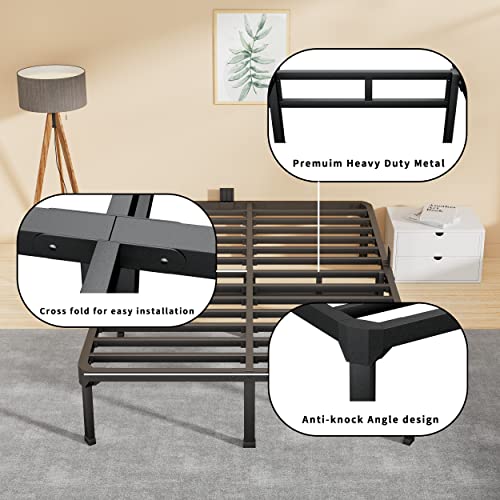 ROIL 14 Inch Twin Size Bed Frame with Mattress Slide Stopper - Single Black Basic Anti Squeak Steel Slats Metal Platform, Heavy Duty Noise Free Easy Assembly Bedframes, No Box Spring Needed