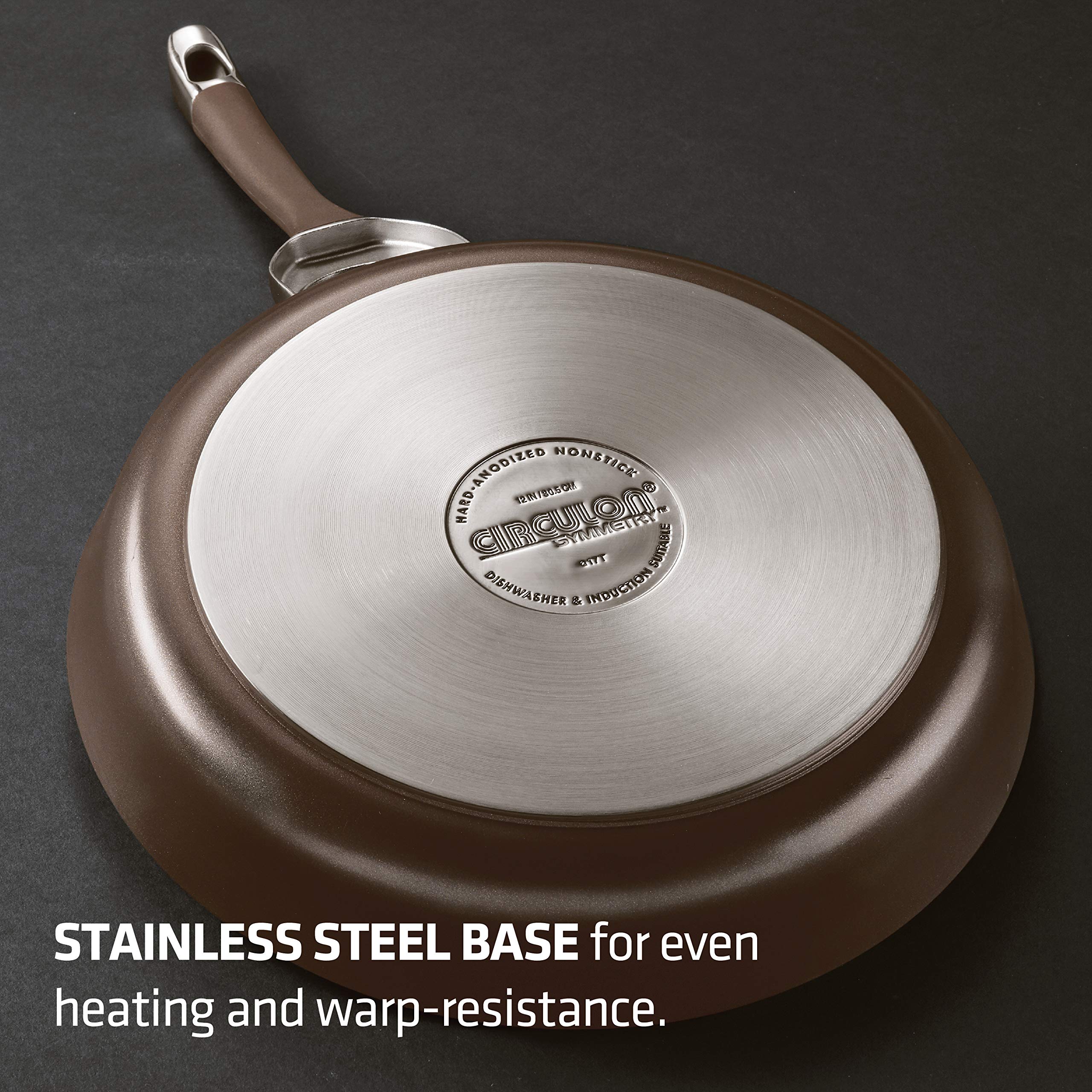 Circulon Symmetry Dishwasher Safe Hard Anodized Nonstick Cookware Pots and Pans Set, 11-Piece, Chocolate & Symmetry Hard Anodized Nonstick Wok/Stir Fry Pan with Lid, 12", Chocolate