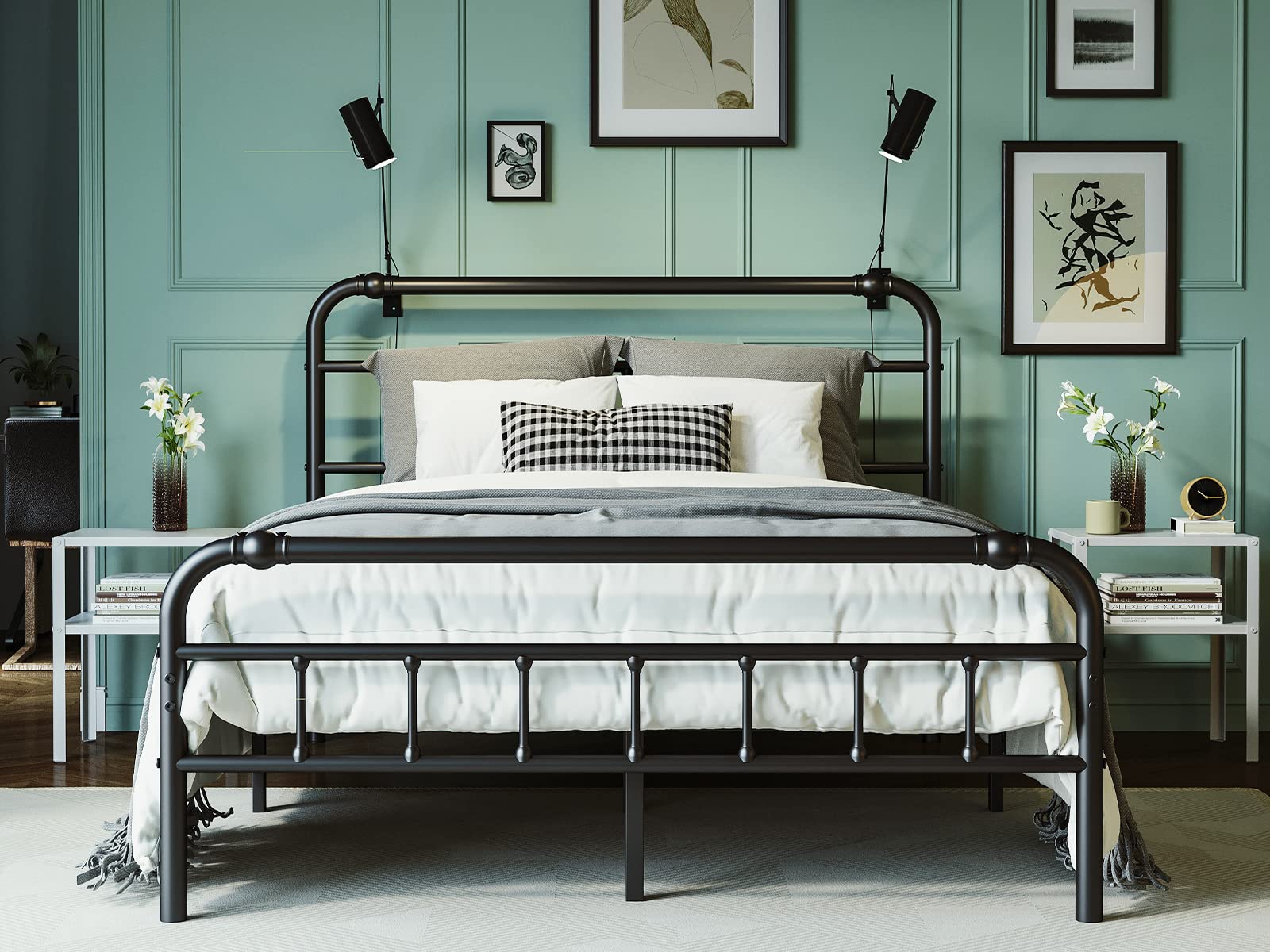 FSCHOS Full-Size-Bed-Frame-with-Headboard & Footboard, 14 Inch High, Metal Platform Bed-Frames-Full, Premium Steel Heavy Duty Bed Frame No Box Spring Needed, Easy Assembly, Black