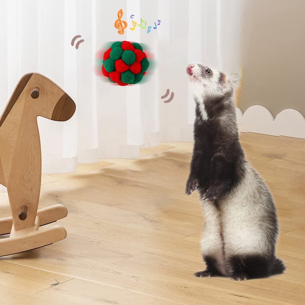 CheeFun Ferret Ball Interactive Toys: Woolen Yarn Chewing Kicker Toy Balls with Bell | Colorful Pompom Balls & Crinkle Balls for Ferret Cat Kitten