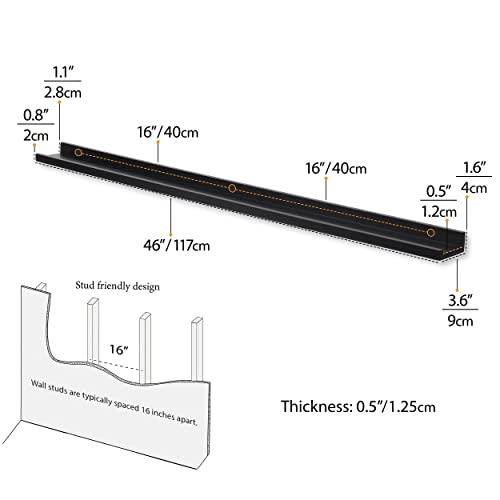 Wallniture Denver 46" Black Floating Shelf for Wall Collage, Picture Ledge Shelf for Living Room Decor