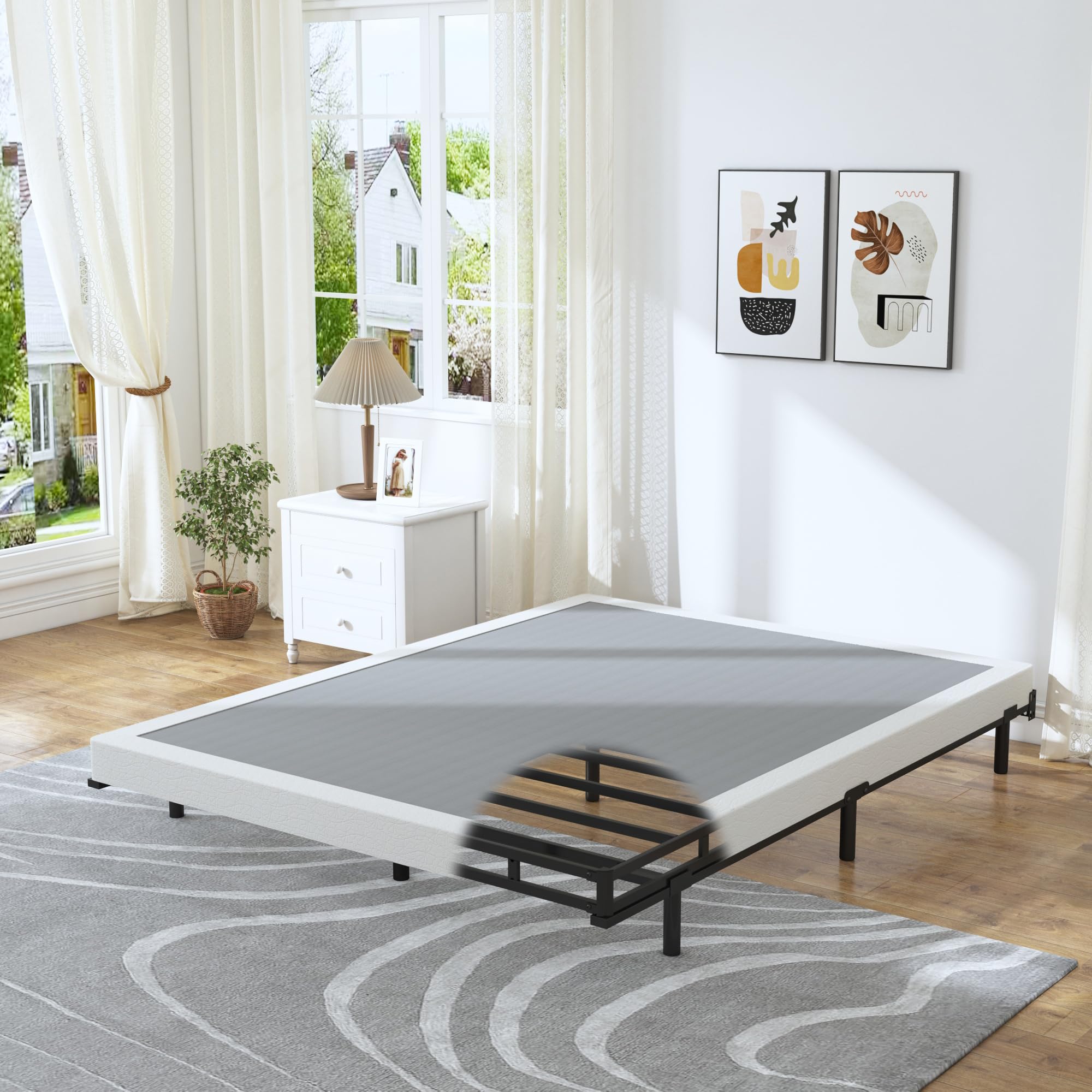 HOBINCHE Full Box Spring 3 Inch, Low Profile Box Spring for Full Bed, Heavy Duty Mattress Foundation,Metal Bed Base with Fabric Cover/Non-Slip/Easy Assembly
